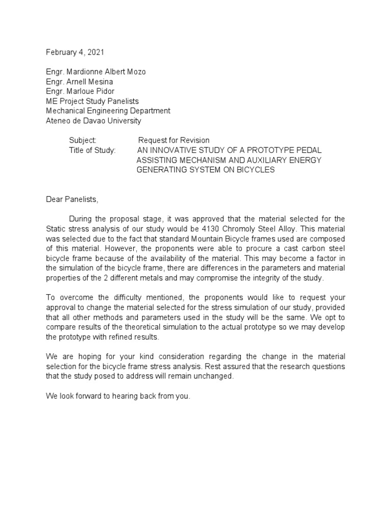 Letter of Request For Revision | PDF