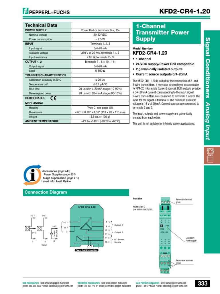 KFD2-CR4-1.20: 1-Channel Transmitter Power Supply | PDF | Power Supply | Telecommunications ...