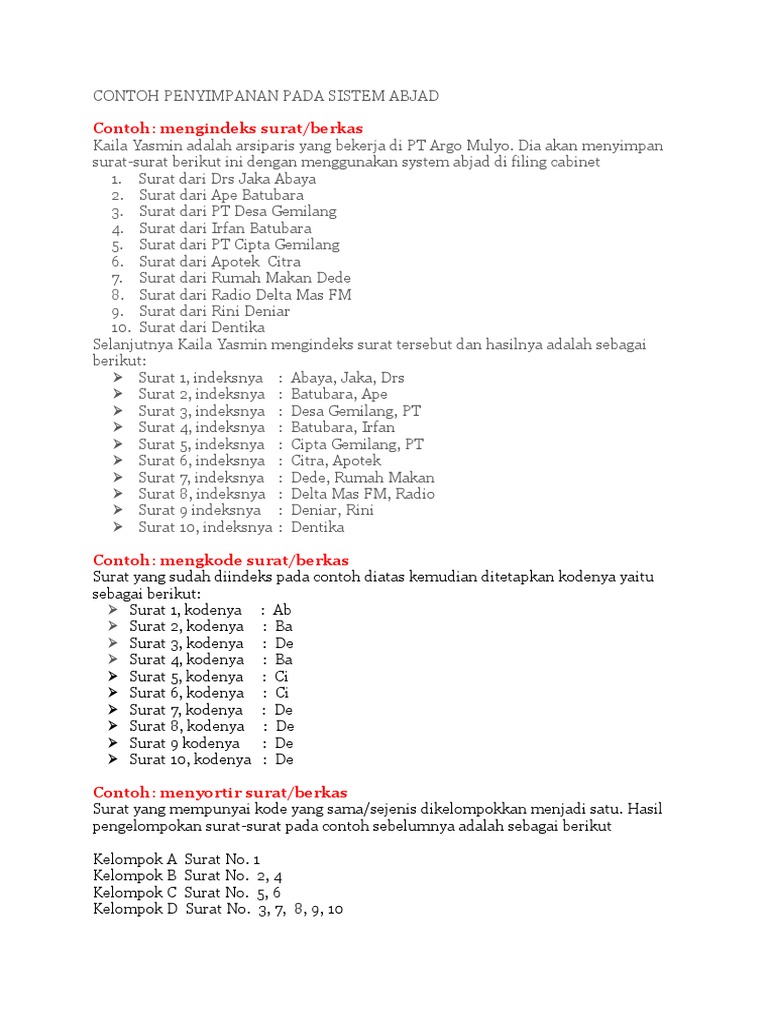 Contoh Penyimpanan Pada Sistem Abjad | PDF