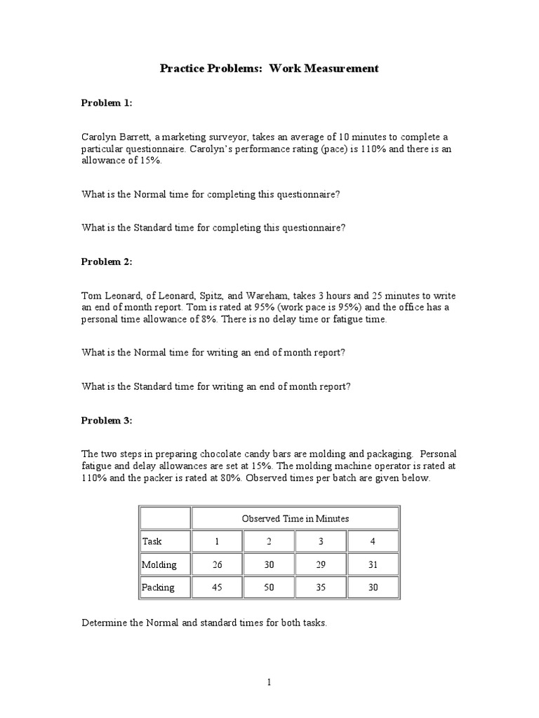 Work Measurement Practice Problems | PDF | Teaching Mathematics
