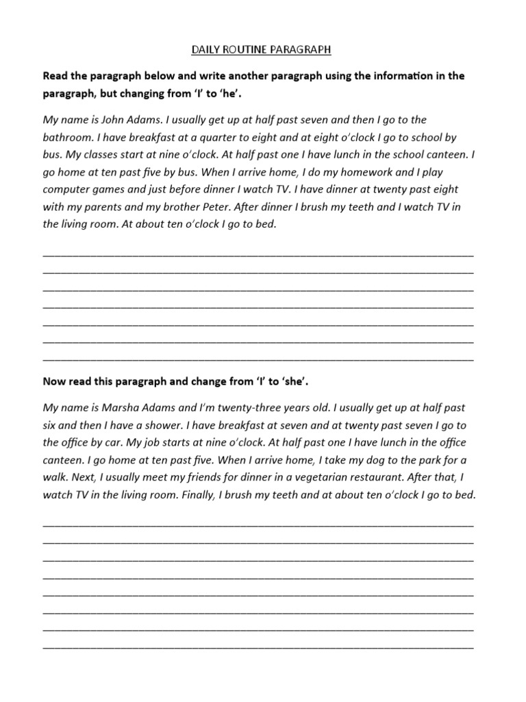 Daily Routine Paragraph Change | PDF | Eating Behaviors Of Humans ...