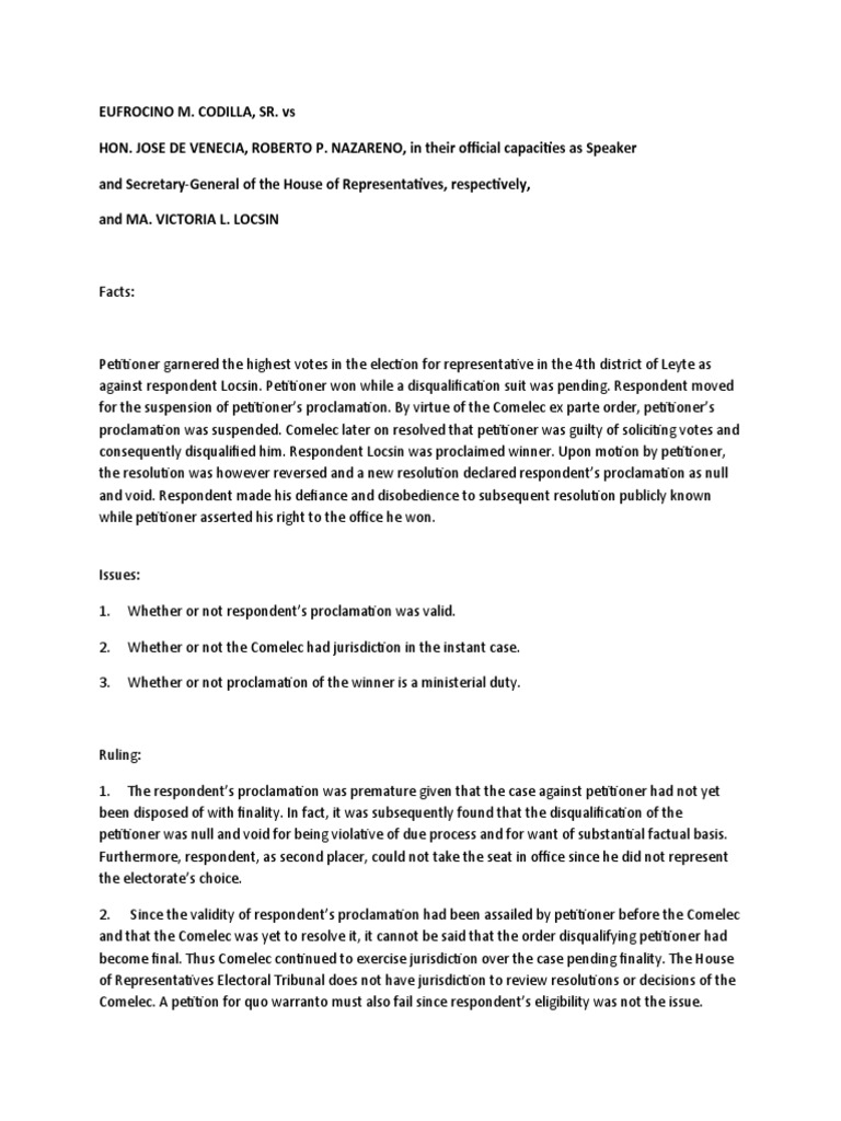 Codilla Vs de Venecia | PDF | Commission On Elections (Philippines) | Lawsuit