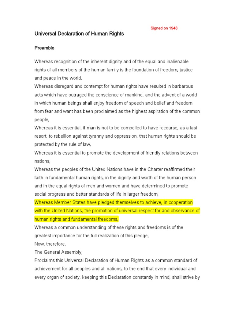 Universal Declaration of Human Rights: Signed On 1948 | PDF | European Convention On Human ...