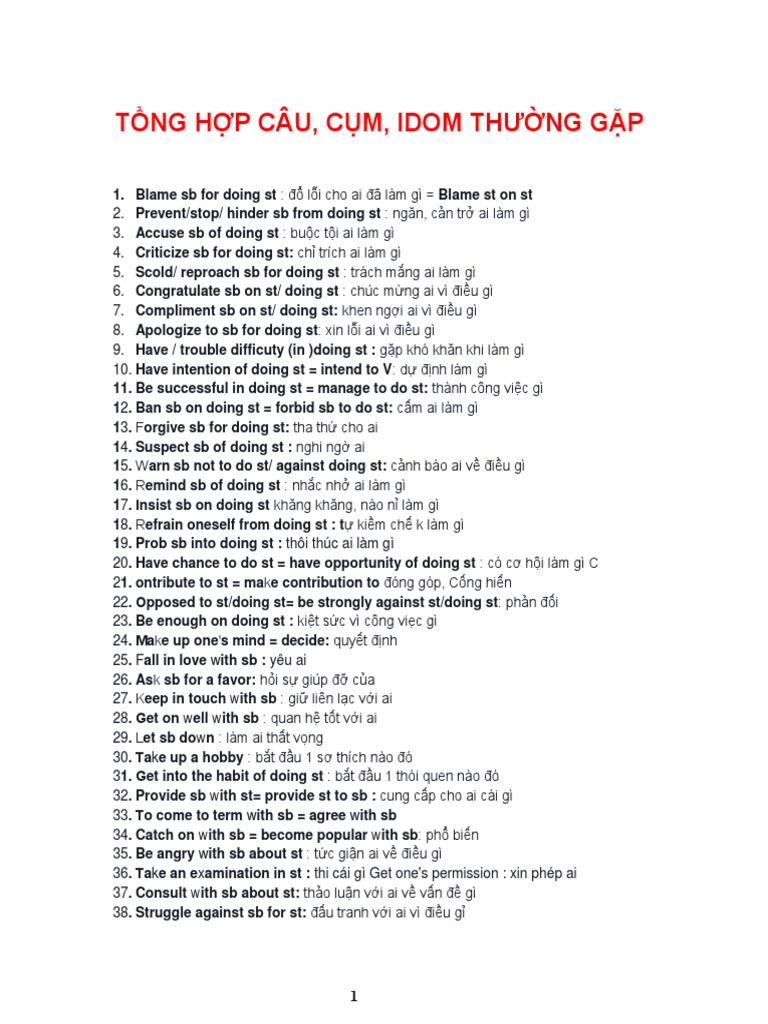 Tổng Hợp 521 Câu, Cụm Động Từ Hay Gặp Trong Đề Thi THPT QG | PDF