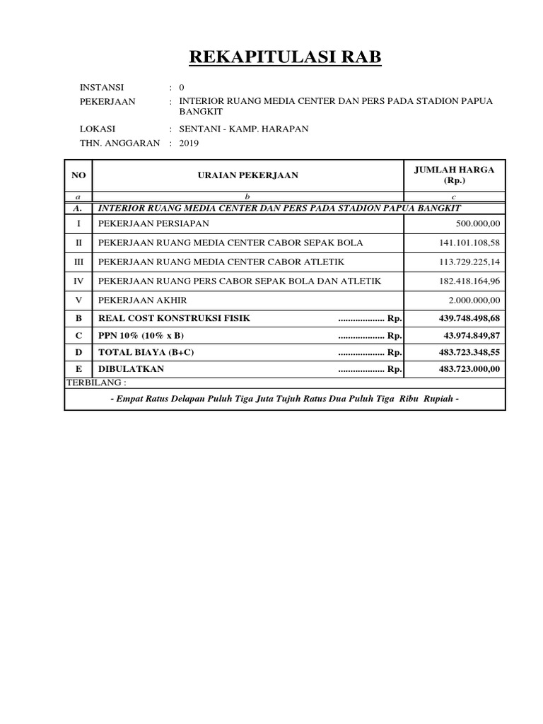 Rab Interior Media Center Stadion Papua Bangkit | PDF | Komputer