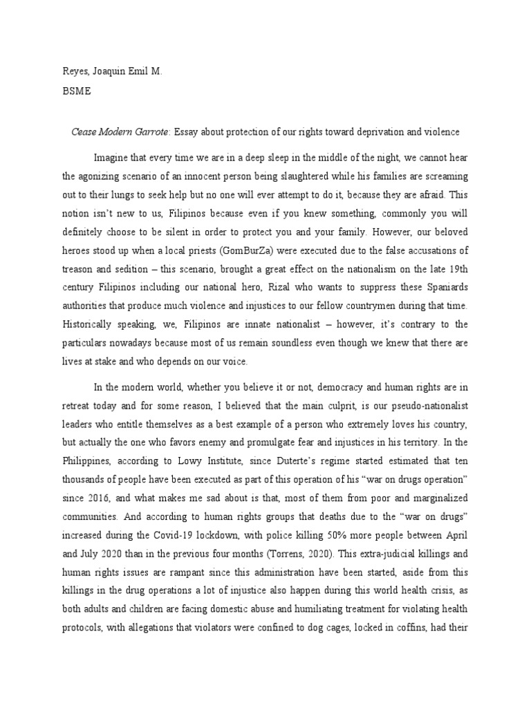 Cease Modern Garrote: Essay About Protection of Our Rights Toward ...