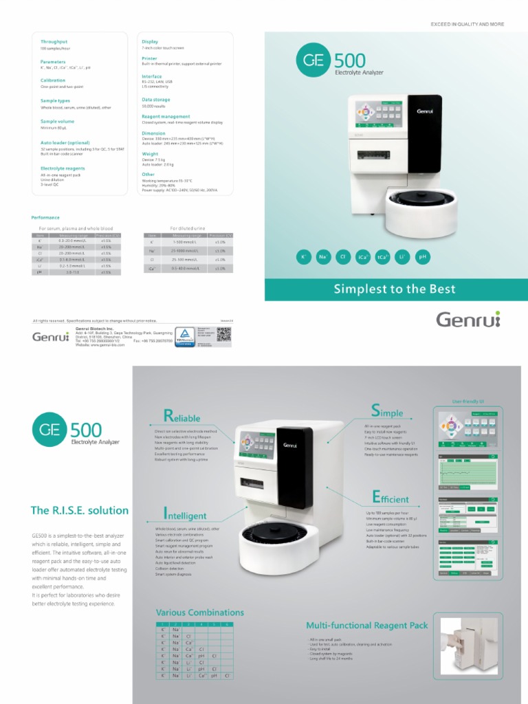 GE500 Electrolyte Analyzer V1.0 | PDF