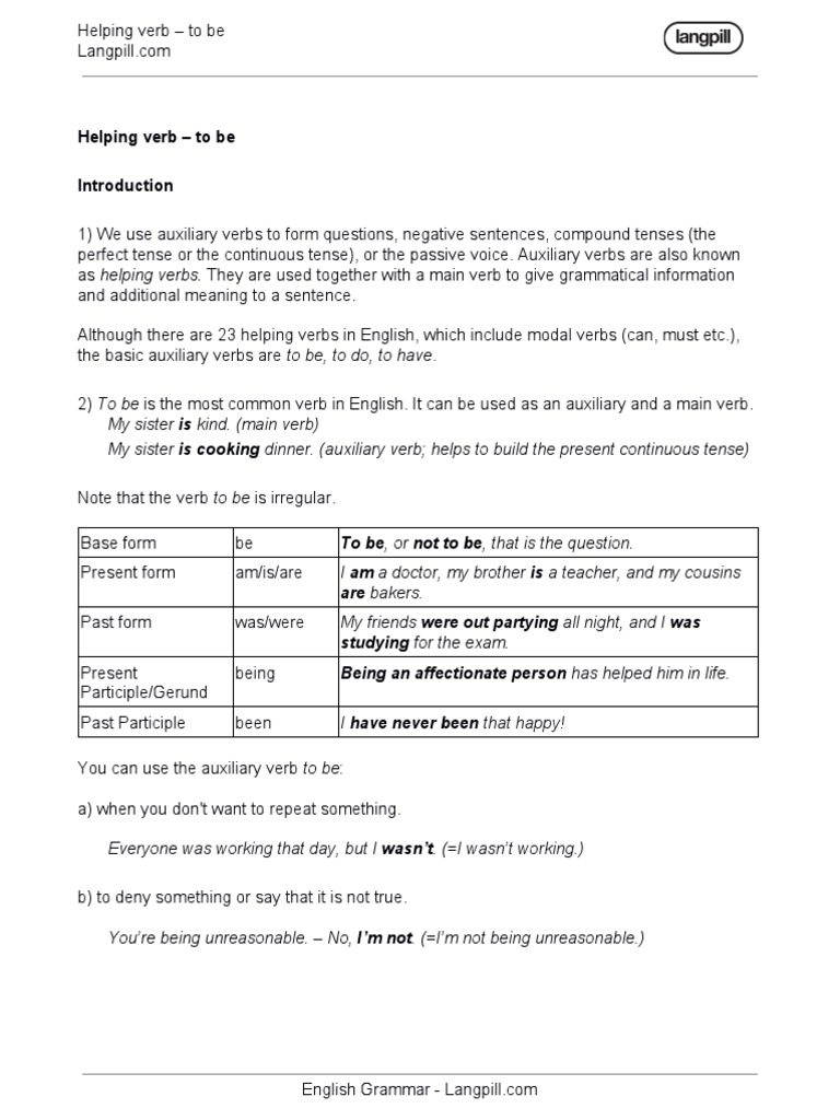 English Grammar: Using 'To Be' | PDF | Verb | Grammatical Tense
