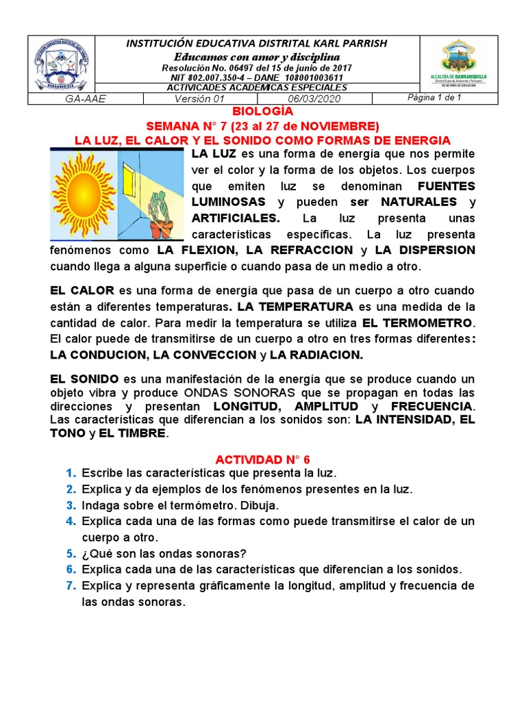 La Luz, El Calor y El Sonido Como Formas de Energia | PDF