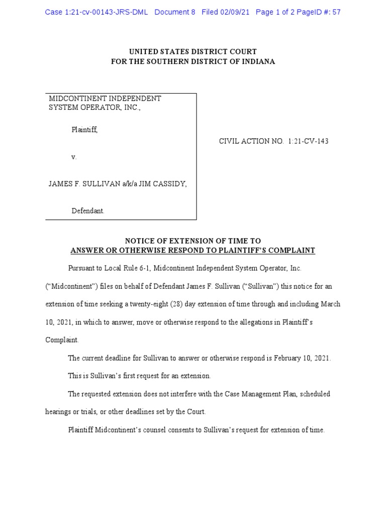 Notice of Extension of Time | PDF | Lawsuit | Complaint
