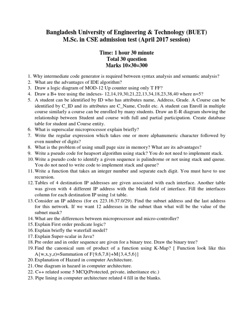 BUET MSC CSE April 2017 | PDF | Function (Mathematics) | Software ...