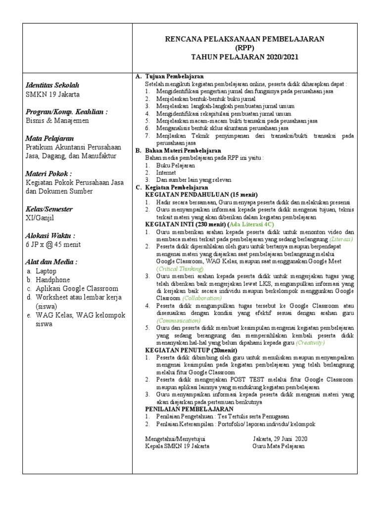 RPP KD 3.1 - Prak. Akuntansi Perusahaan Jasa, Dagang Dan Manufaktur | PDF