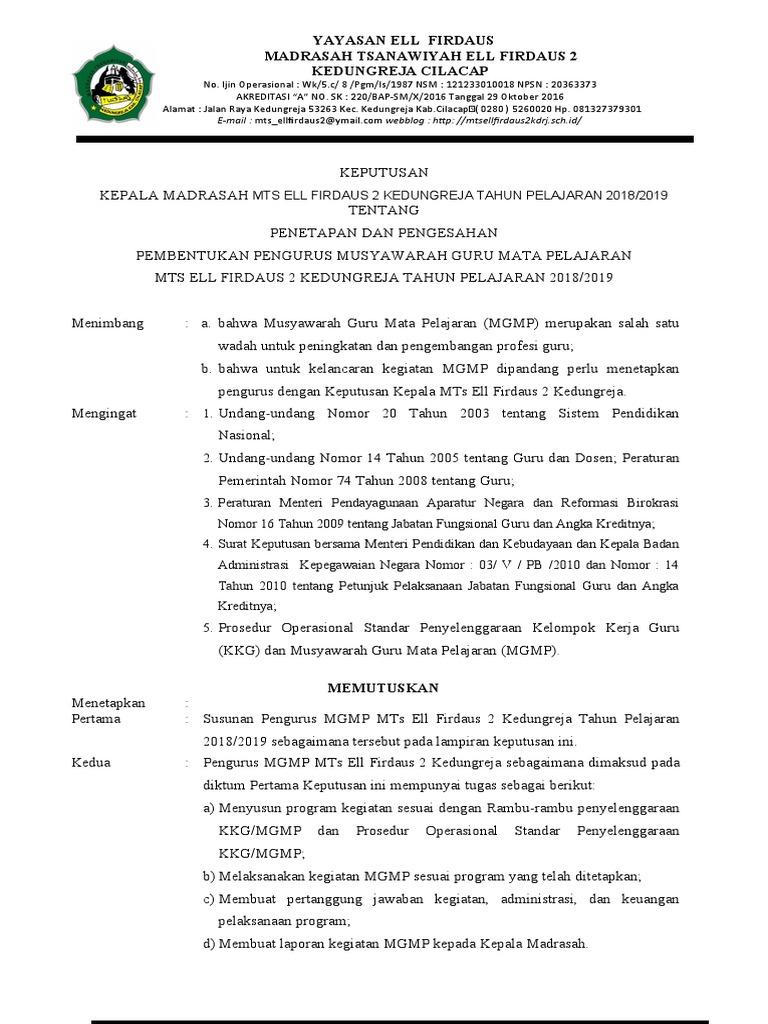 SK Pengurus MGMP MTS | PDF