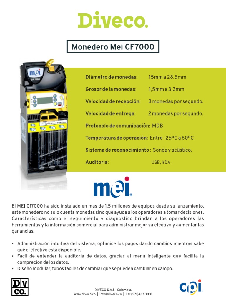 Ficha Tecnica Monedero Mei cf7000 2020 | PDF