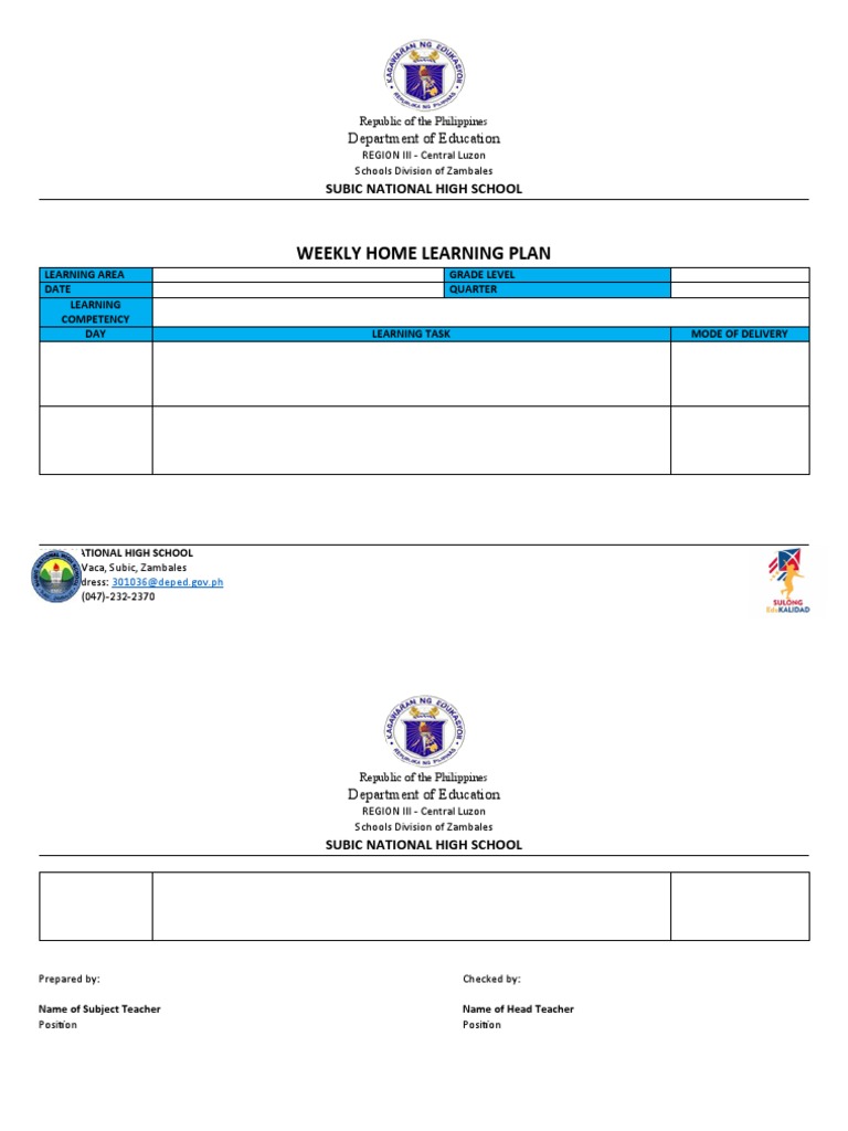 Weekly Home Learning Plan: Department of Education | PDF | Educational ...