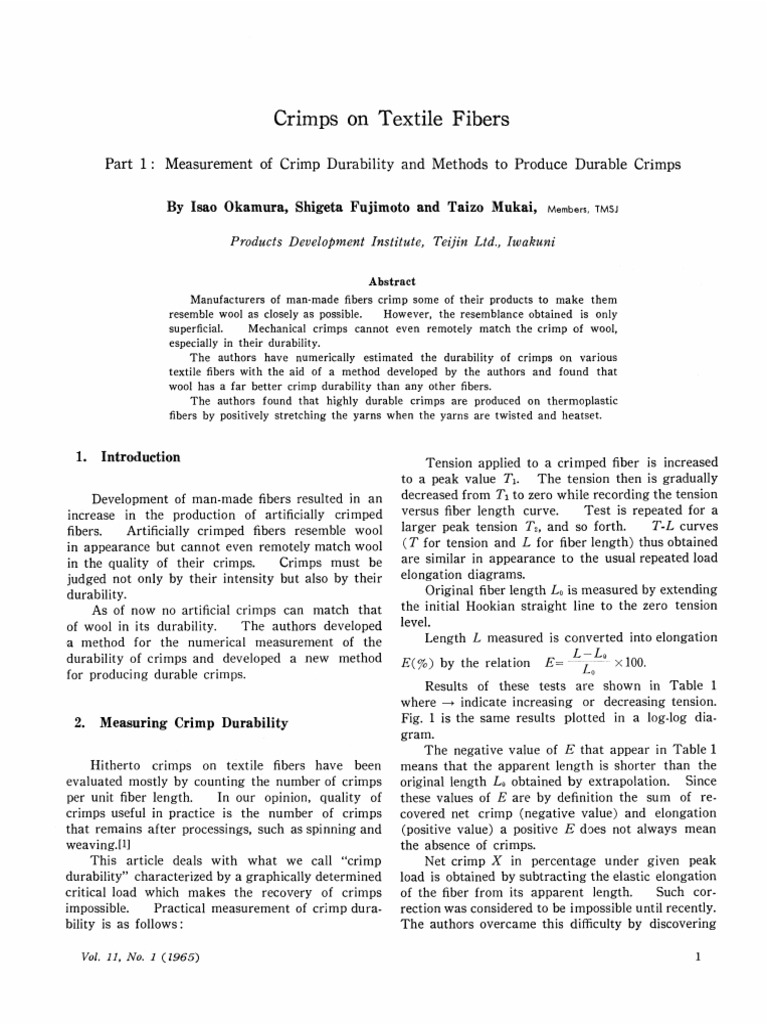 Crimp Durability in Textile Fibers | PDF | Yarn | Fibers