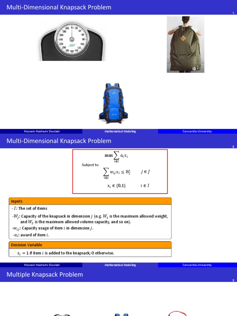 INDU 6121 (5 - Extensions of Knapsack Problem) | PDF | Mathematical Model | Systems Science