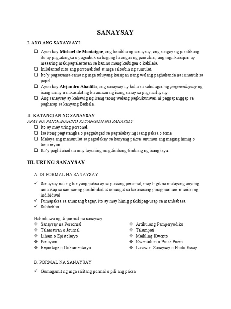 Mungkahing Balangkas NG Pagsusuri Sanaysay | PDF