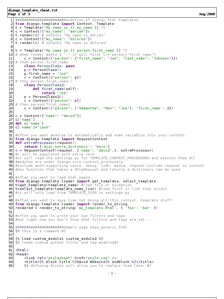 Django Templates Cheat Sheet | PDF | World Wide Web | Internet & Web