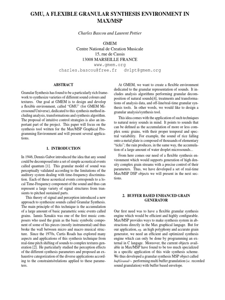 Granular Synthesis in Max/MSP | PDF | Synthesizer | Sound