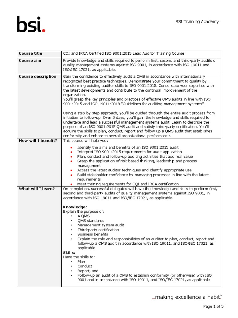 ISO 9001 Lead Auditor - CQI IRCA | PDF | Iso 9000 | Quality Management ...