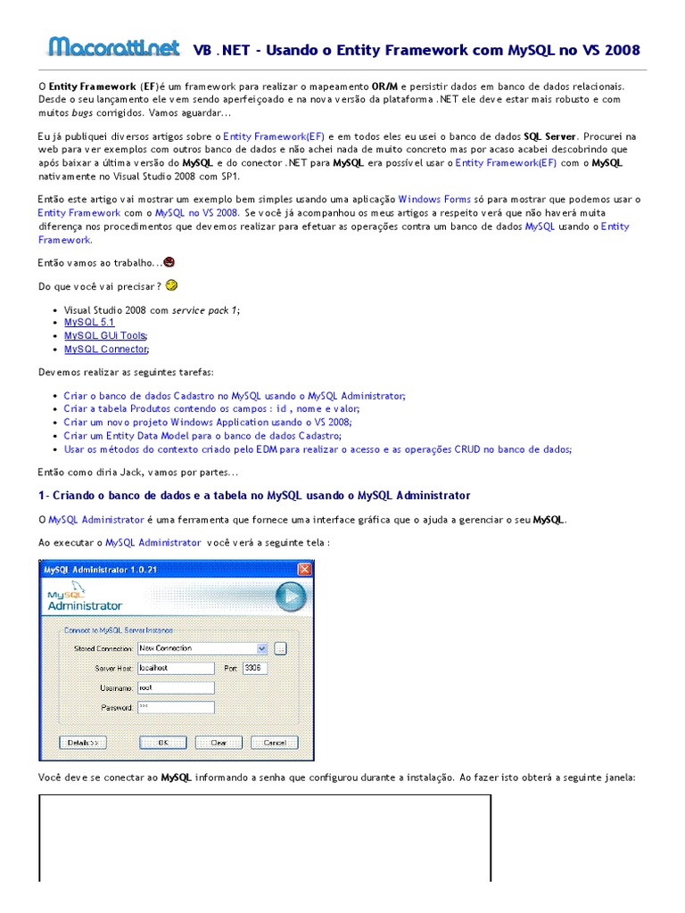 Usando o Entity Framework Com MySQL | PDF | Janela (informática) | Microsoft SQL Server