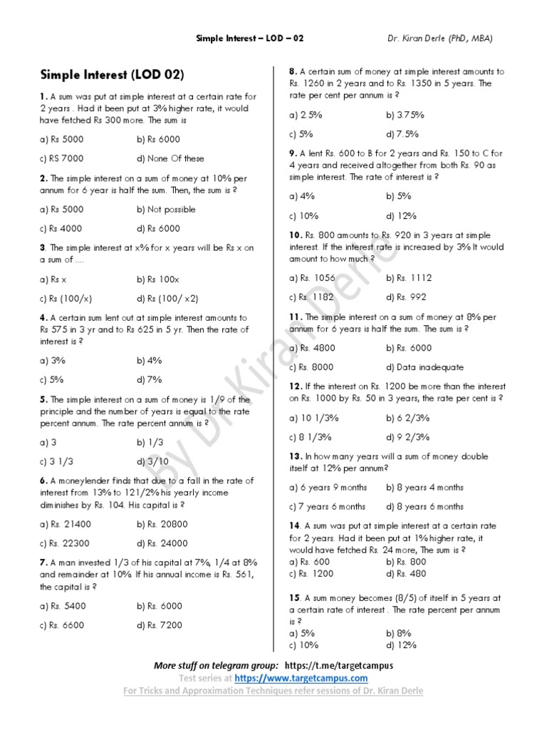 Simple Interest (LOD 02) : Test Series at For Tricks and Approximation ...