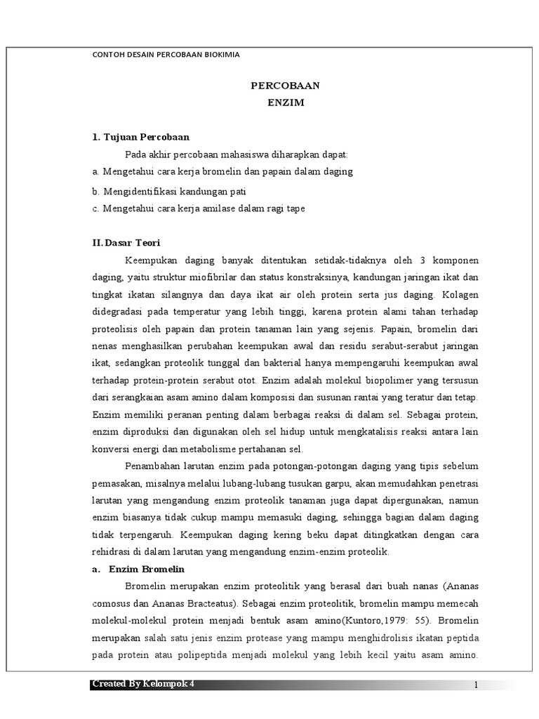 Contoh Rancangan Percobaan Enzim | PDF
