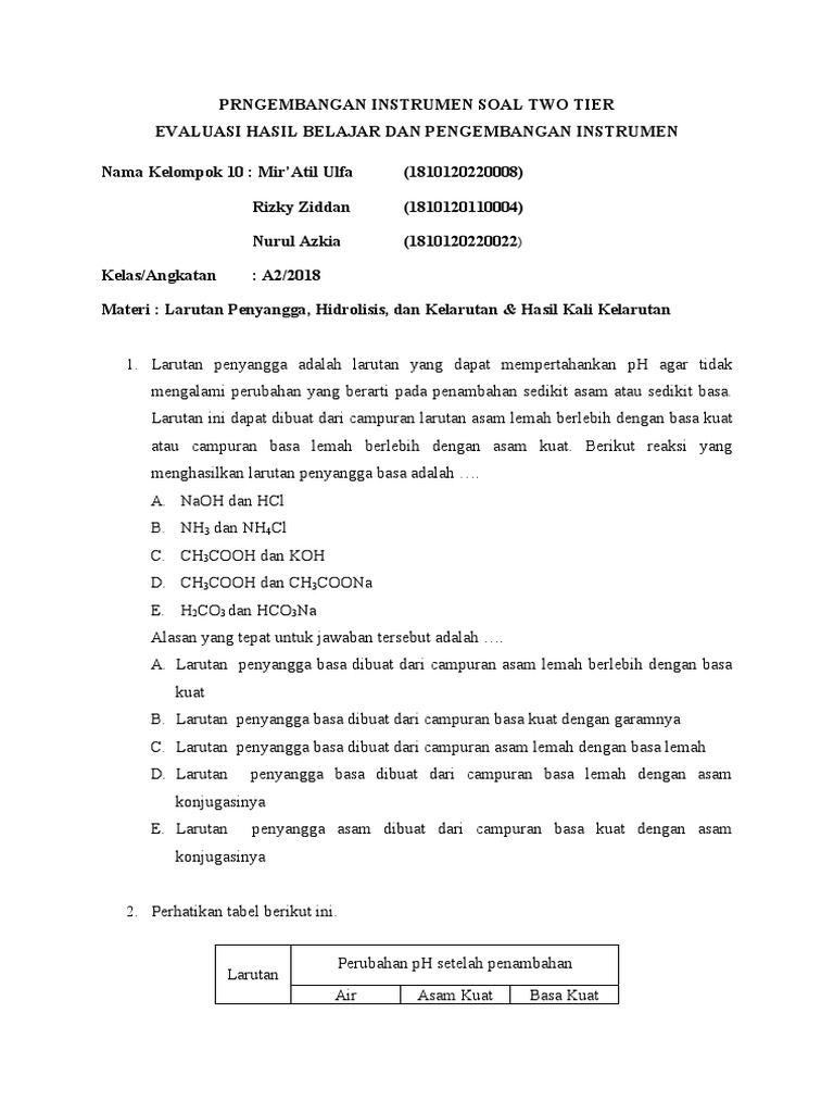 Instrumen Two Tier Multiple Choice Kelompok 10 | PDF | Metode & Bahan ...