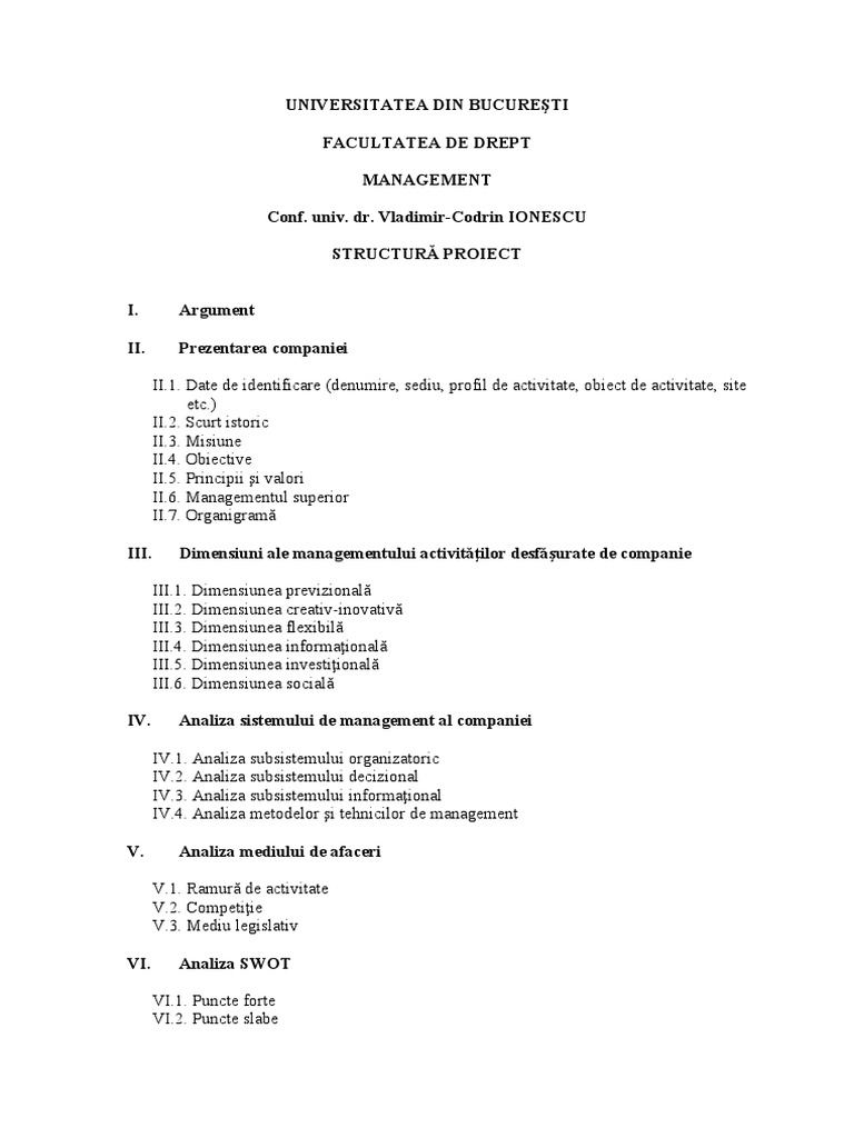 Proiect Management Facultatea de Drept | PDF