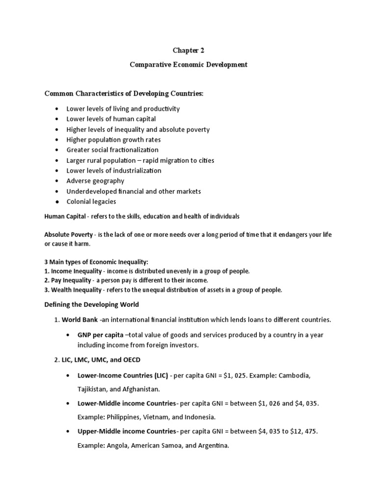 Chapter 2 Comparative Economic Development Pdf Developing Country