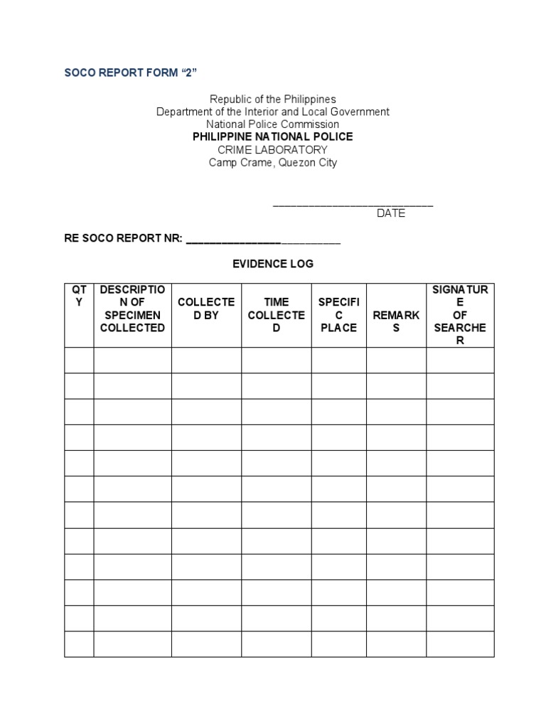 Philippine National Police: Soco Report Form "2" | PDF