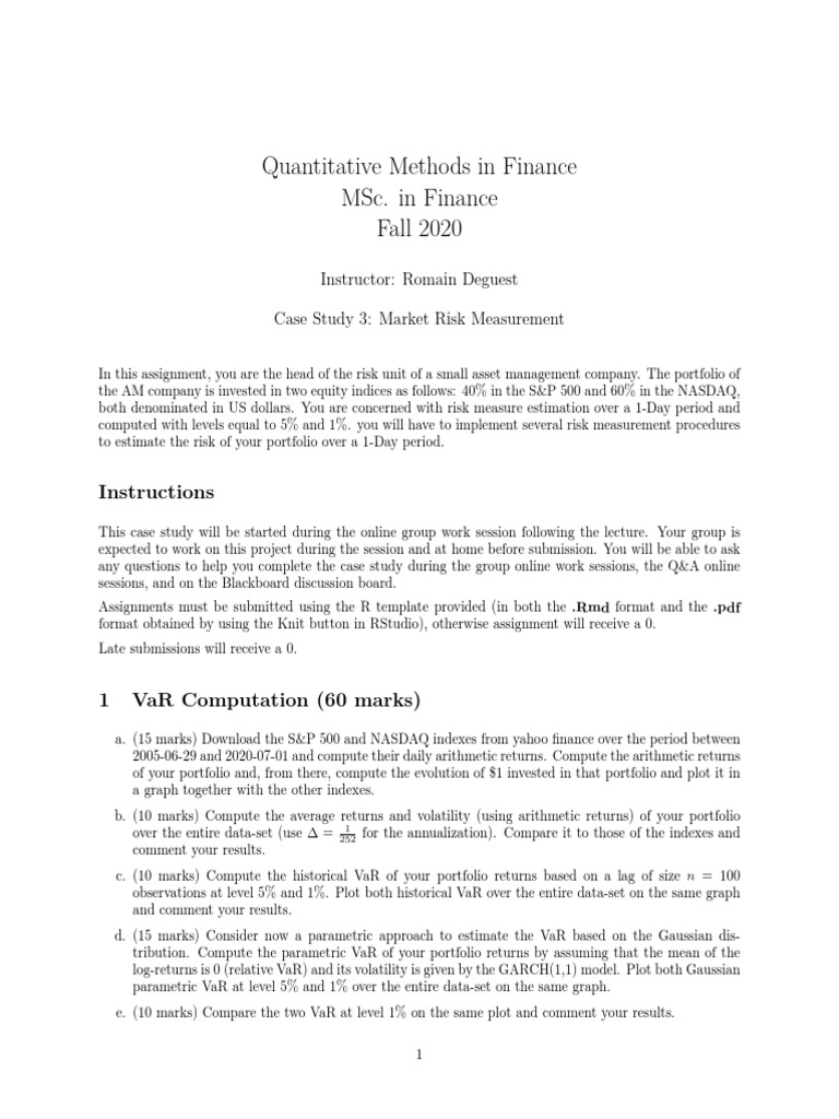 Quantitative Methods in Finance Msc. in Finance Fall 2020: Instructions ...