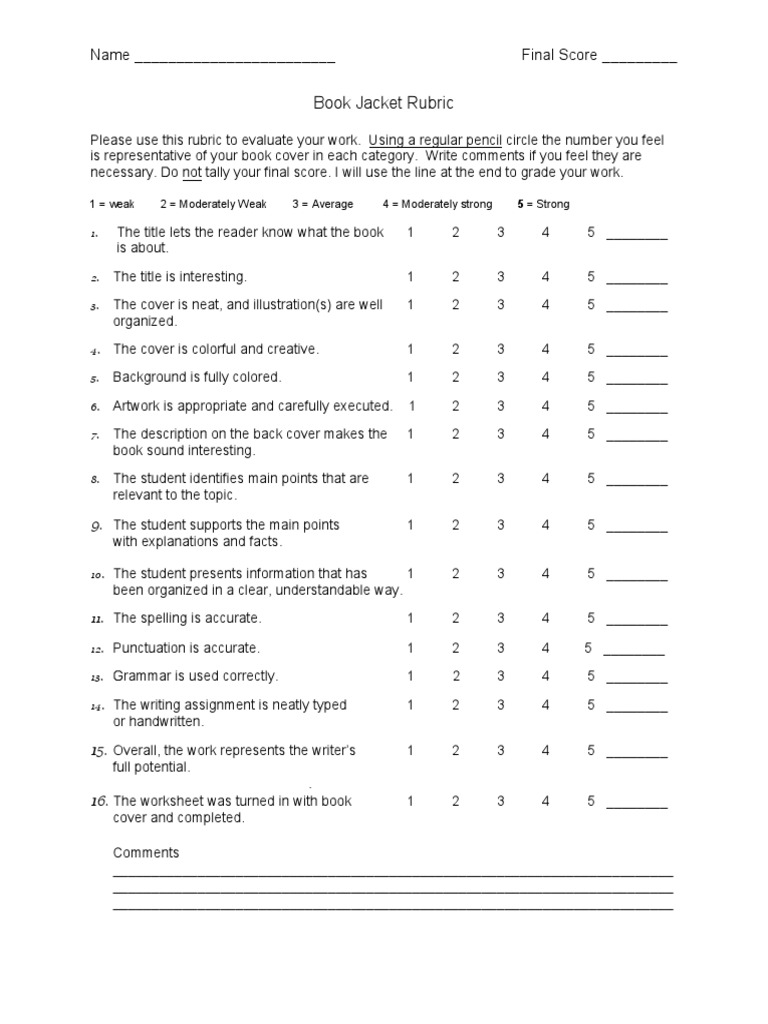 Book Jacket Rubric | PDF | Rubric (Academic) | Human Communication