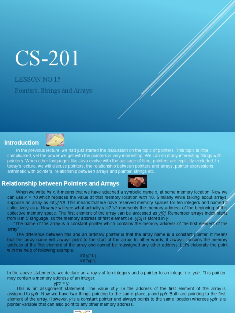 Lesson No 15 Pointers, Strings and Arrays | PDF | Pointer (Computer Programming) | Array Data ...