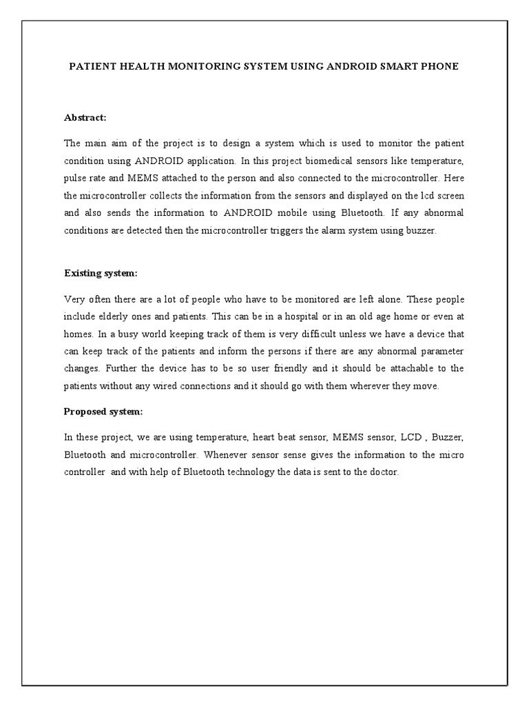 Android Patient Health Monitoring System | PDF | Bluetooth | Sensor