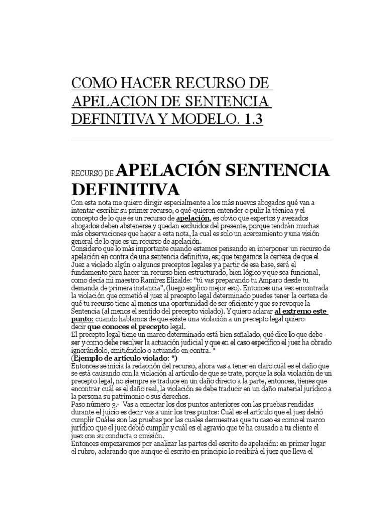 Apelacion de Sentencia Definitiva y Modelo | PDF | Caso de ley | Sentencia (ley)