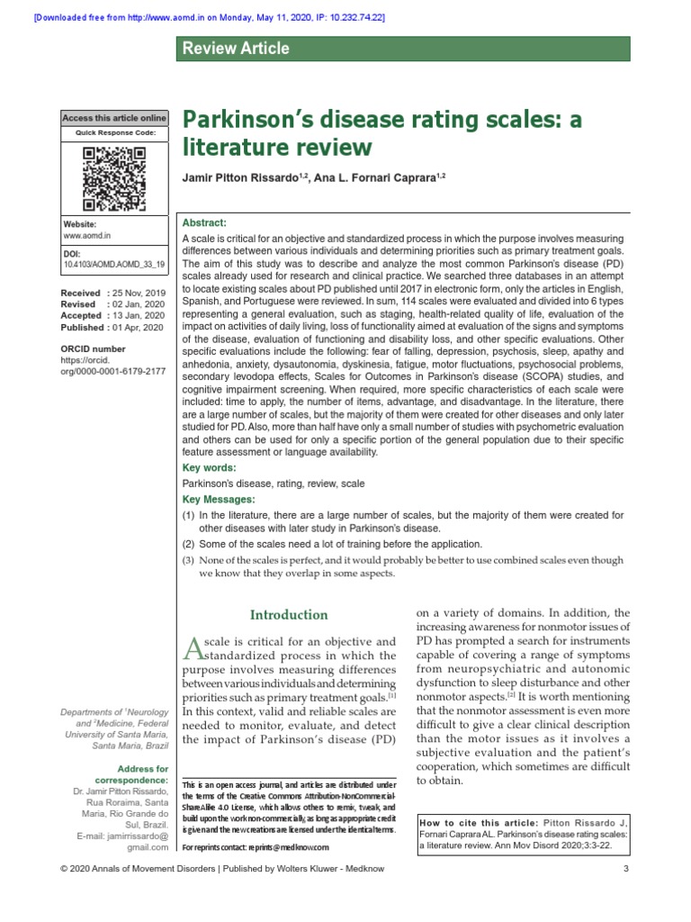 Parkinsons Disease Rating Scales A Literature Rev | PDF | Parkinson's ...