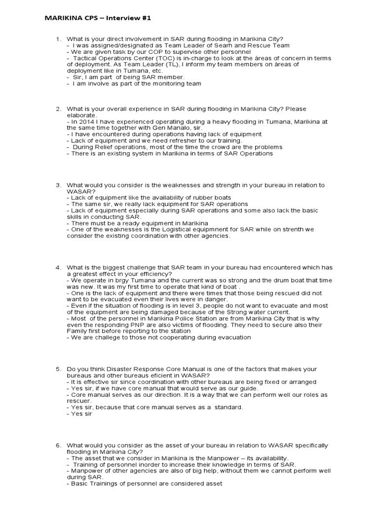 Marikina CPS Interview | PDF | Search And Rescue | Emergency Services