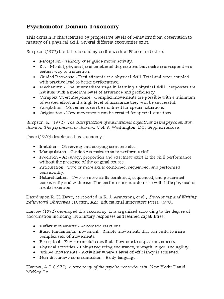 Psychomotor Domain Taxonomy | PDF | Perception | Learning