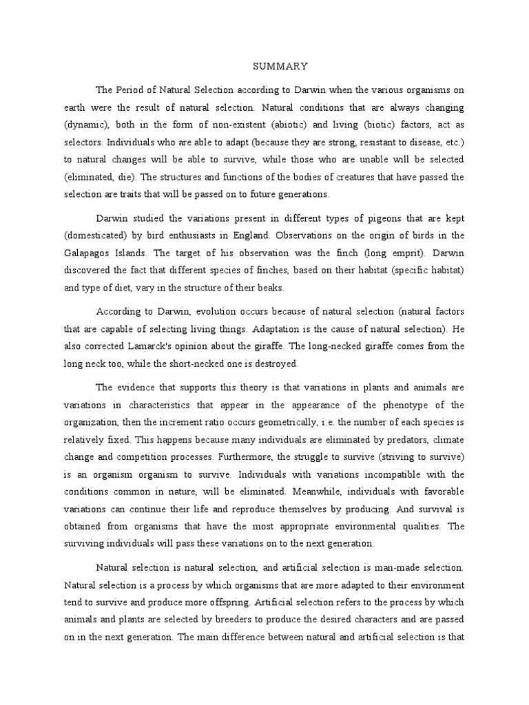 Summary Darwin | PDF | Natural Selection | Selective Breeding