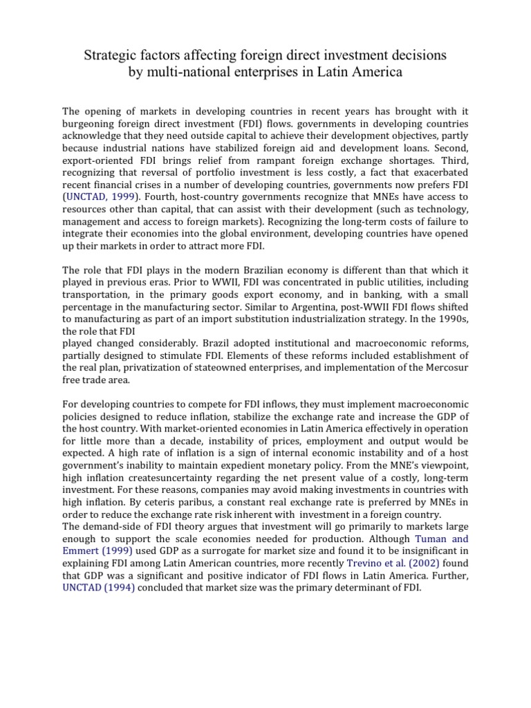 Strategic Factors Affecting Foreign Direct Investment Decisions | PDF ...