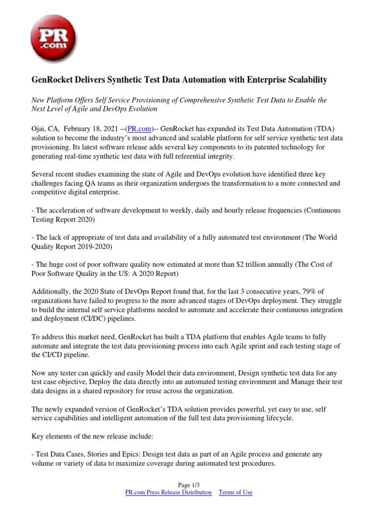 GenRocket Delivers Synthetic Test Data Automation With Enterprise ...
