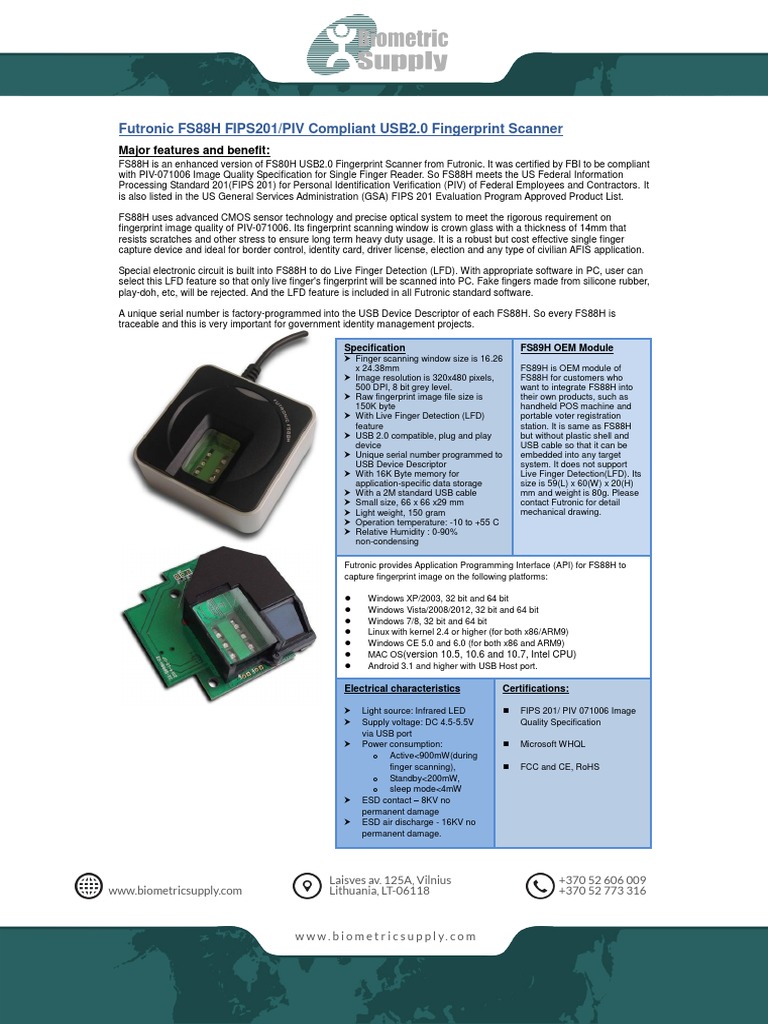 Futronic fs88h | PDF | Image Scanner | Usb