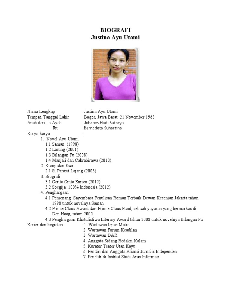 Biografi Ayu Utami | PDF | Fiksi Umum