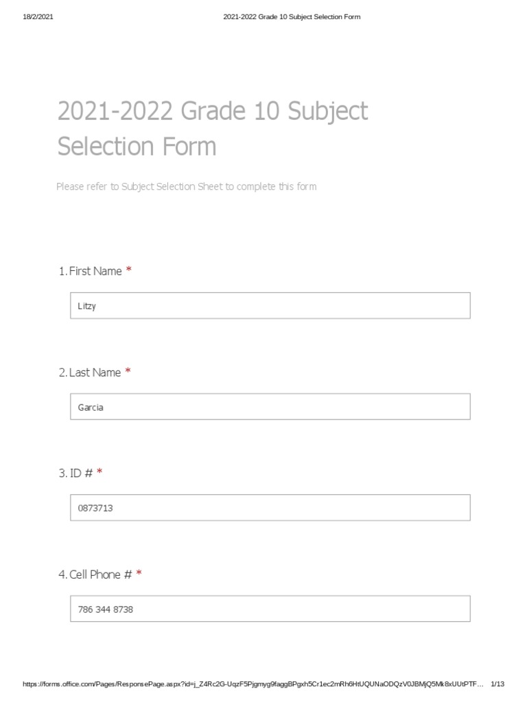 Grade 10 Subject Selection Form 2021-2022 | PDF | English As A Second Or Foreign Language