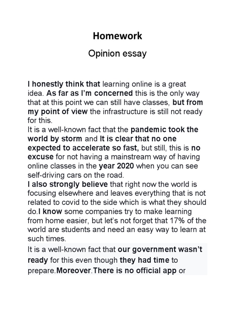 Homework: Opinion Essay | PDF | Career & Growth
