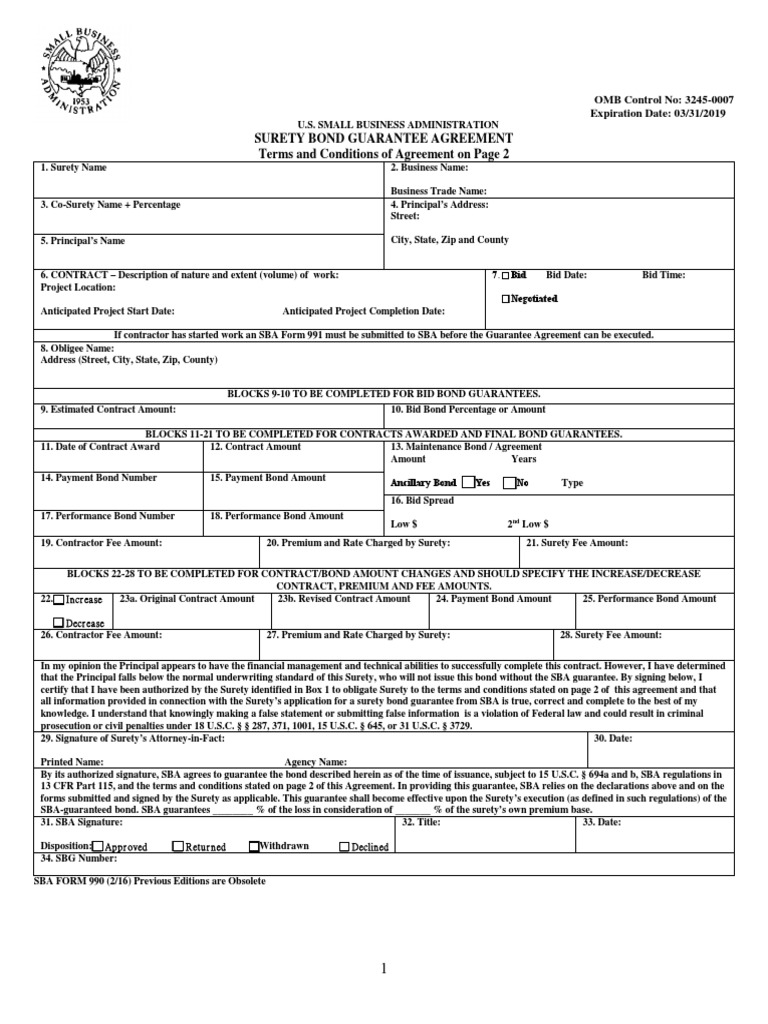 Surety Bond Guarantee Agreement Terms and Conditions of Agreement On ...