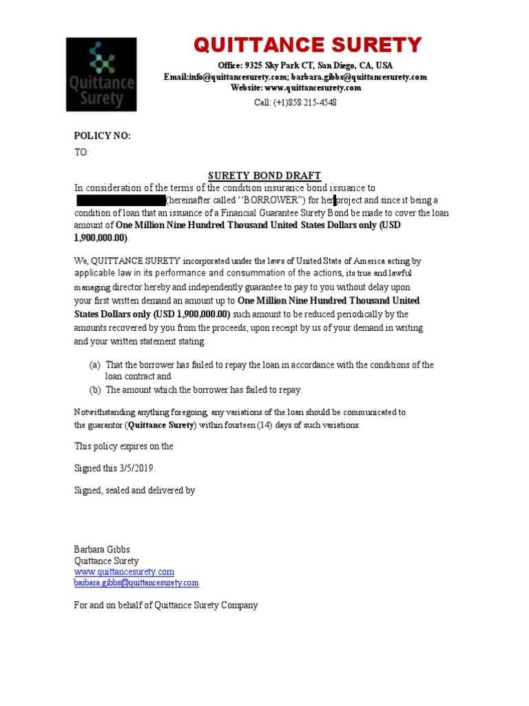 Quittance Surety Bond Sample-0 | PDF