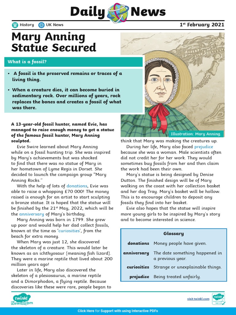 Mary Anning Statue Secured | PDF | Science | Paleontology